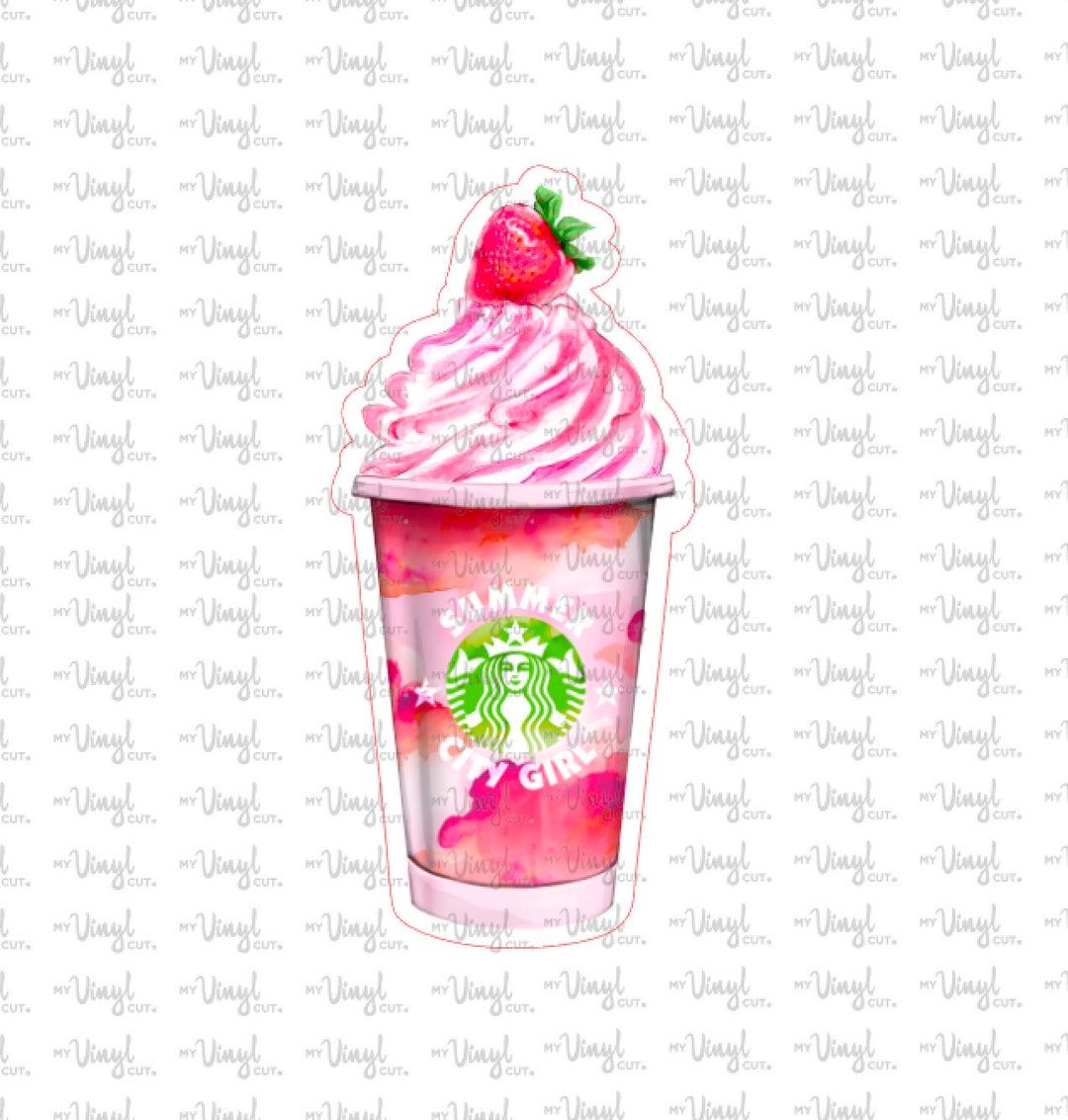 Mini Sticker Pink Drink Whipped Cream Vinyl Decal PRINTED Vinyl White ...