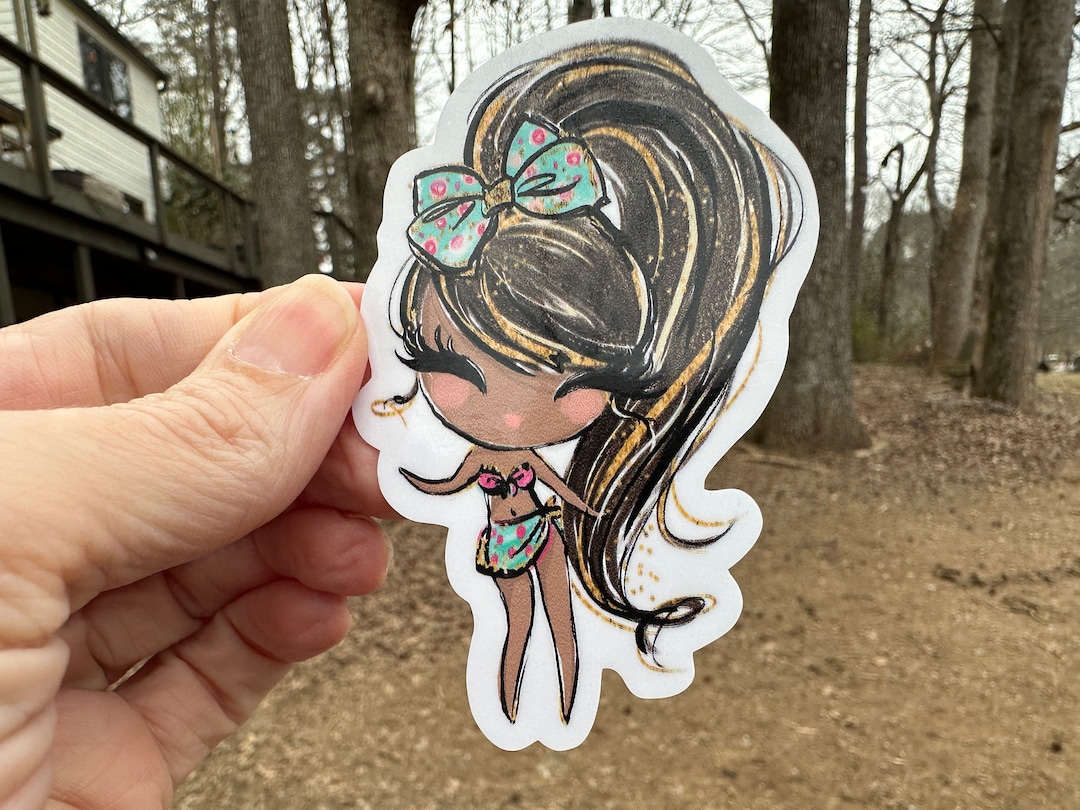 Sticker 65N Cute Little Bikini Beach Girl With Darker Skin Printed With ...