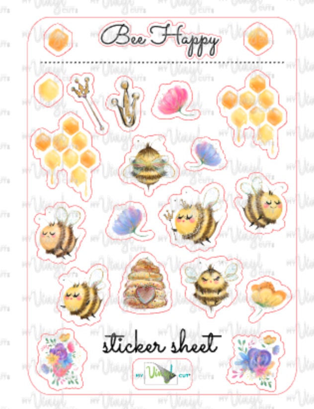 Sticker Sheet Set of 20 planner stickers Bee Happy 1 inch | Etsy