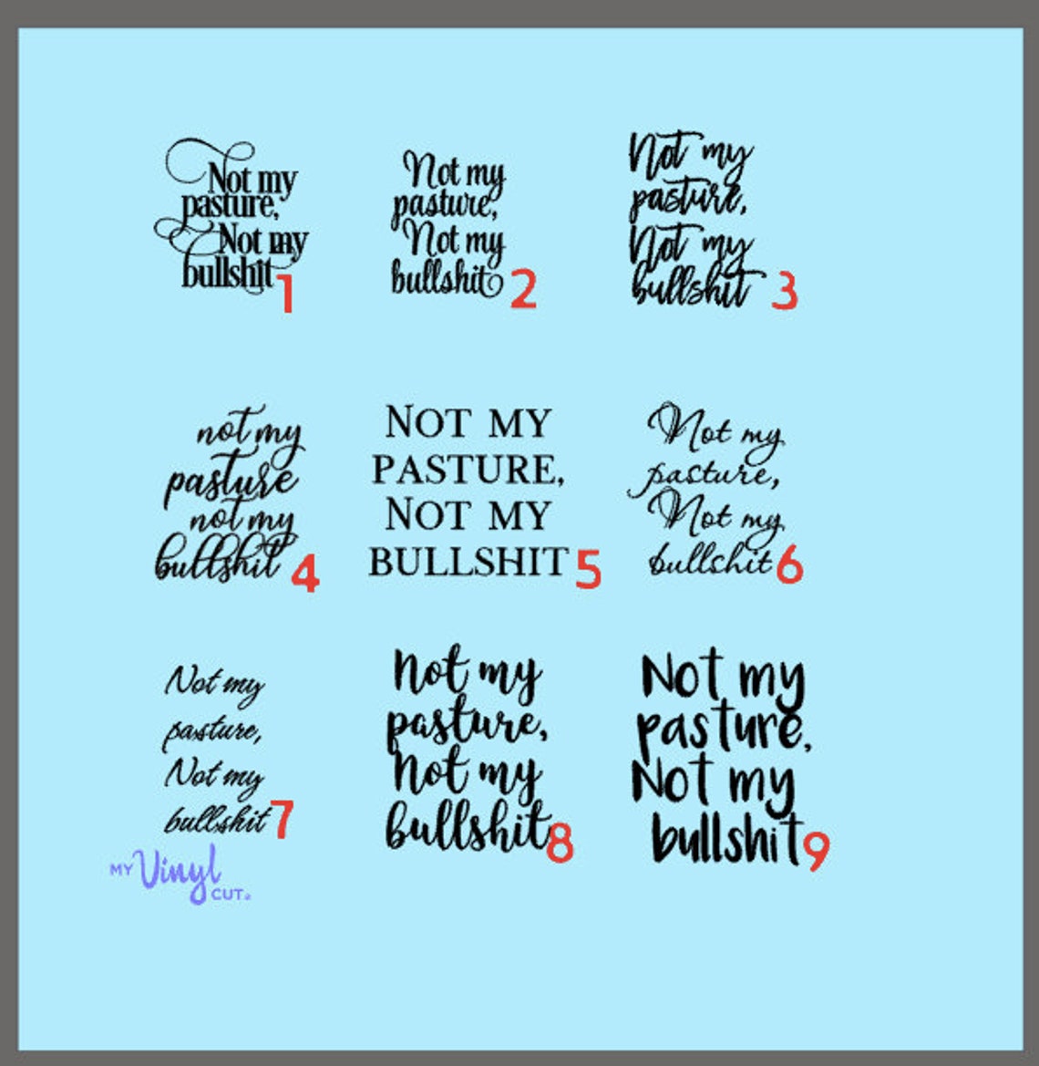 SVG DXF Digital File Not My Pasture Not My Bull... Lettering - Etsy