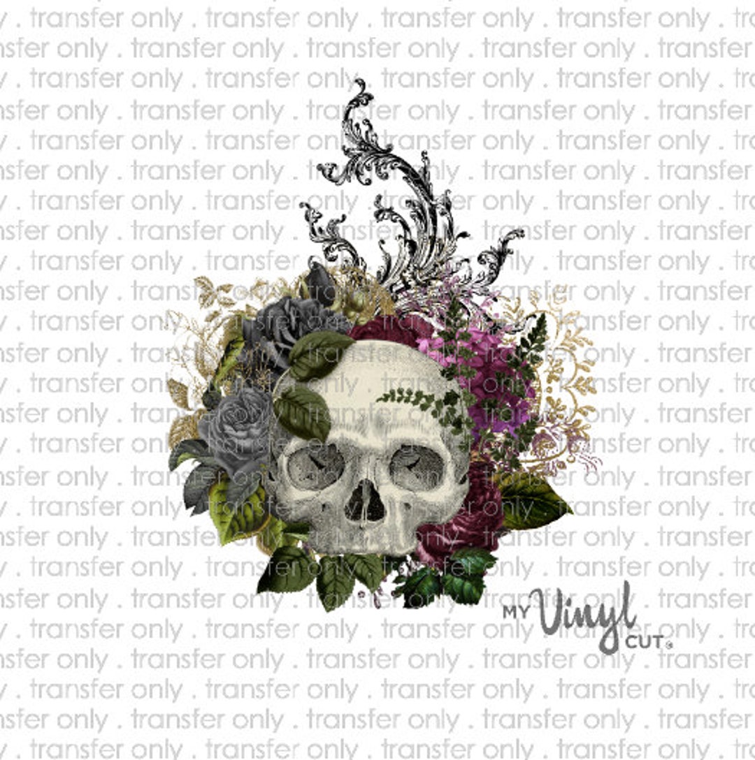 Sublimation Transfer Gothic Skull With Flowers DC6 Goth Theme Press at ...