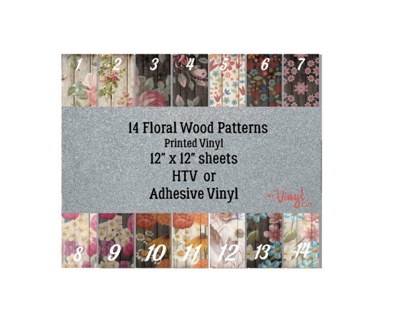 Printed Vinyl Flowers and Wood Floral HTV Heat Transfer Vinyl for ...