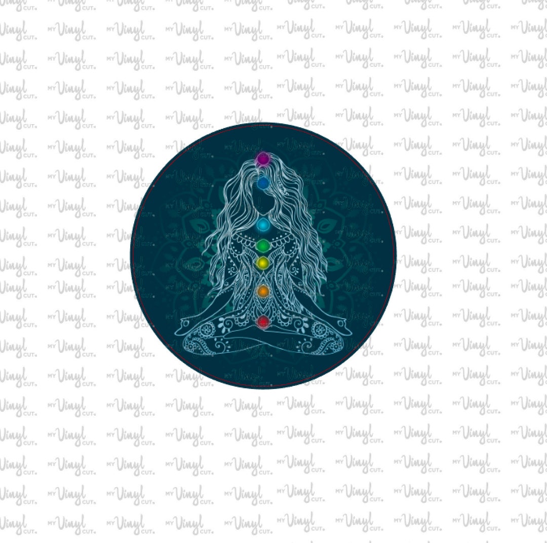 Sticker (13J) Colored Chakras Dark Blue Yoga Pose Round Vinyl Decal ...