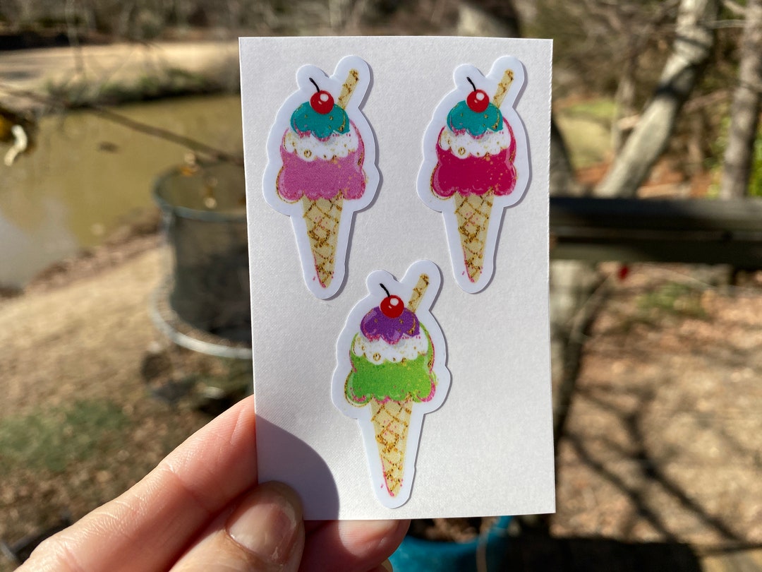 3 Ice Creams | 40P | Vinyl Sticker Waterproof | Window Cling | Glitter ...