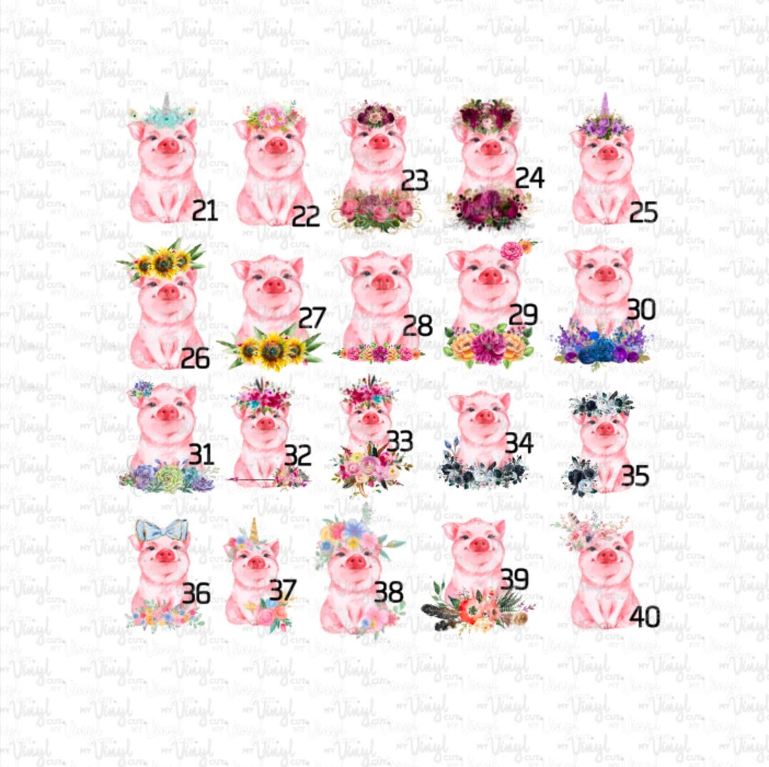 Sticker PIGS (33) Watercolor Piggies With Feathers and Flowers PRINTED ...
