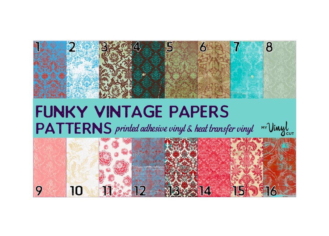 Printed Vinyl and HTV Funky Vintage Papers Patterns Heat Transfer Vinyl ...
