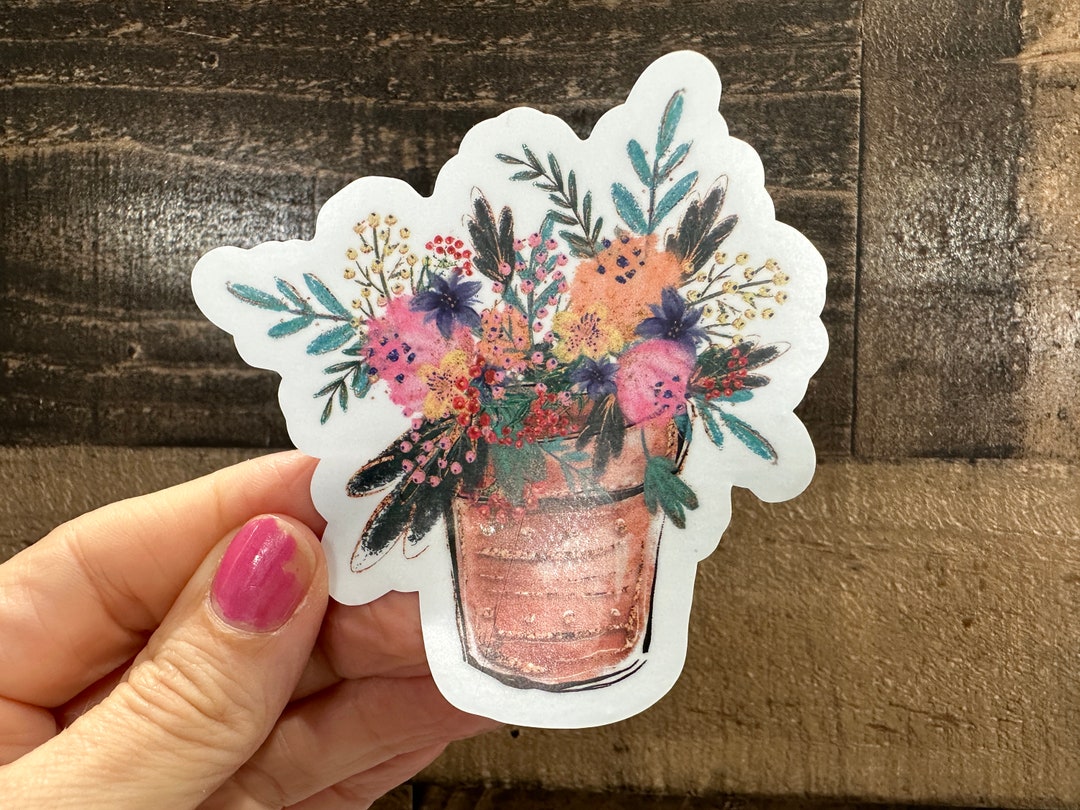 Sticker 3J Cute Watercolor Flower Pot From Karamfila Gardening ...