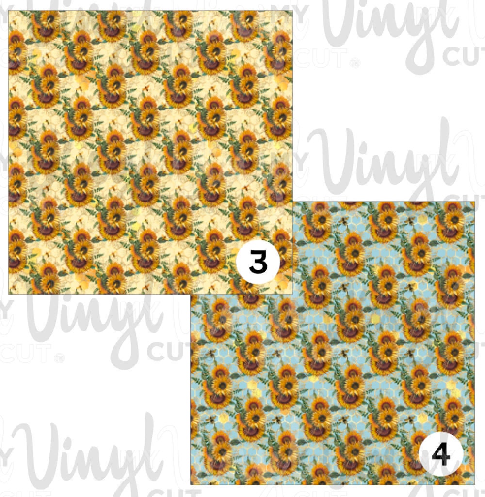 Printed Vinyl Sunflower and Bees Patterned HTV Heat Transfer Vinyl or ...