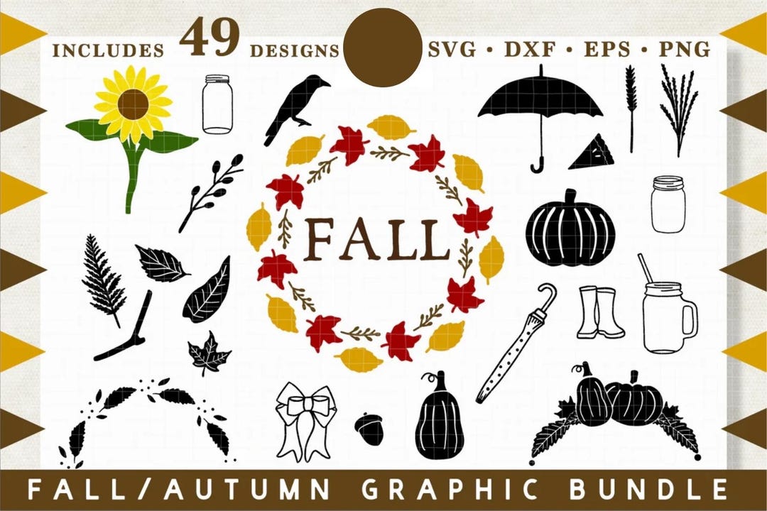 Fall Autumn Graphics Elements SVG Bundle PNG Dxf Eps DIGITAL File Only ...