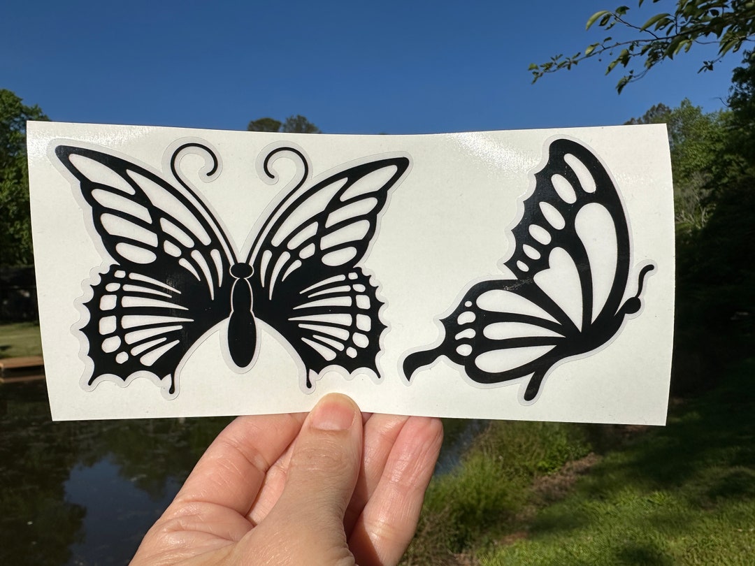 Sticker Set 2 Butterflies Black Line Printed on Clear Gloss Vinyl ...