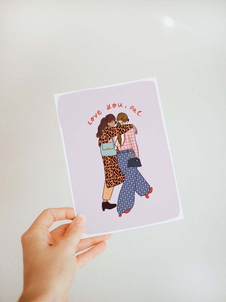 Love You Pal Illustrated Postcard Friend Art Friendship - Etsy