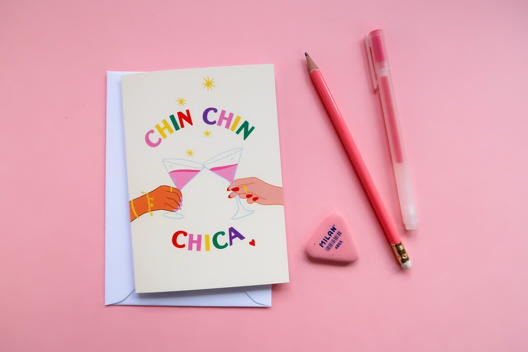 Chin Chin Chica Galentines Card Valentines Card Friendship Card Drinks ...