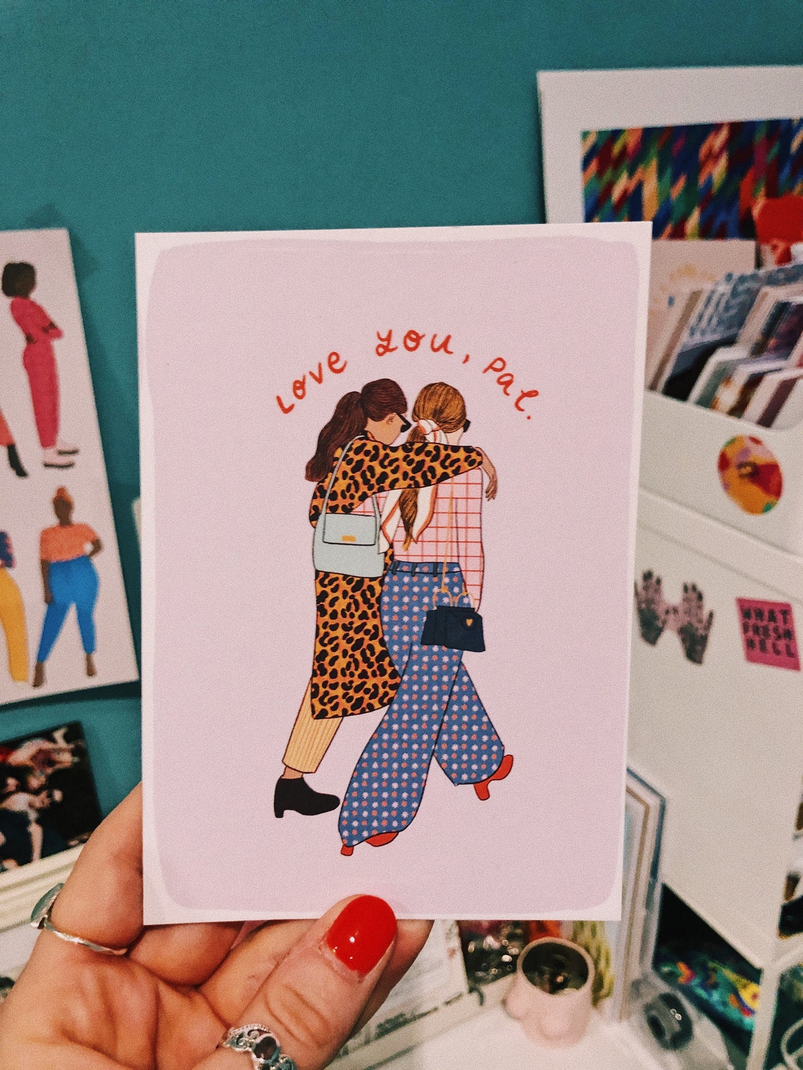 Love You Pal Illustrated Postcard Friend Art Friendship - Etsy