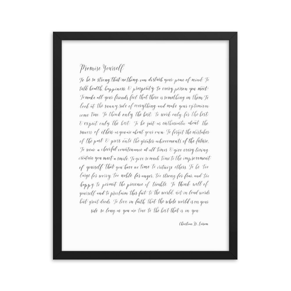 Framed Poster / Promise Yourself / Christian D. Larson / - Etsy