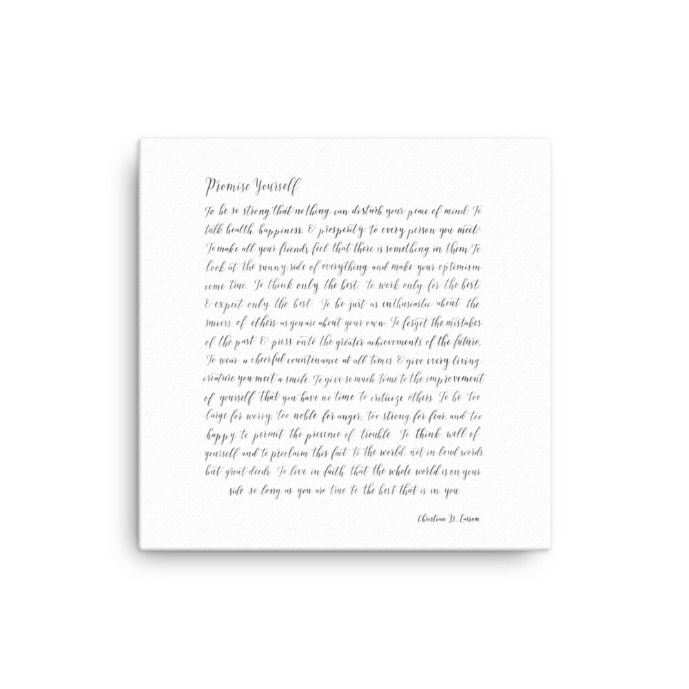 Canvas/ Promise Yourself / Christian D. Larson / Handlettered ...