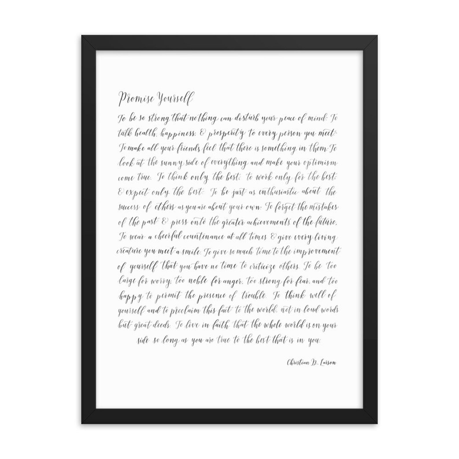Framed Poster / Promise Yourself / Christian D. Larson / Handlettered ...
