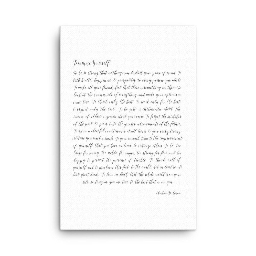 Canvas/ Promise Yourself / Christian D. Larson / Handlettered ...