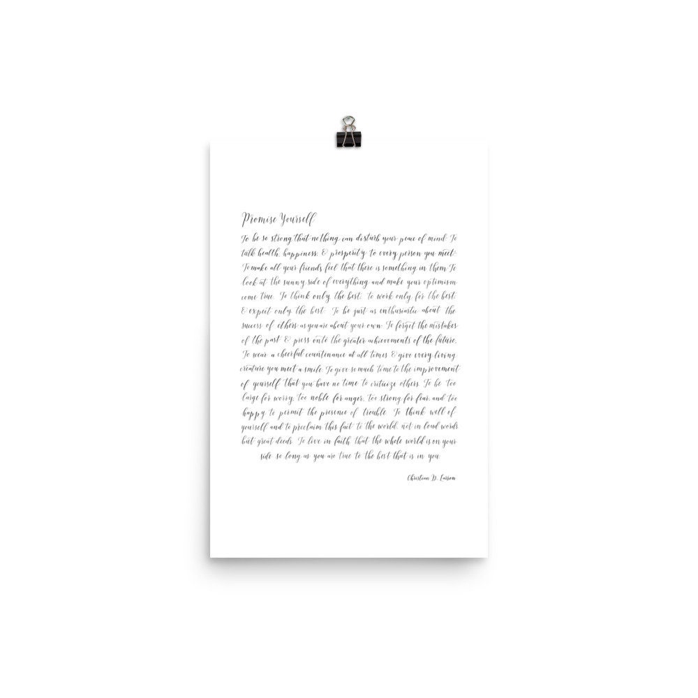 Poster / Promise Yourself / Christian D. Larson / Handlettered ...