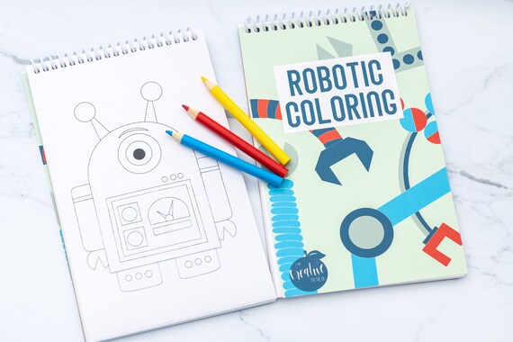 Robotic Coloring / Robot Themed Simple Coloring Book | Etsy