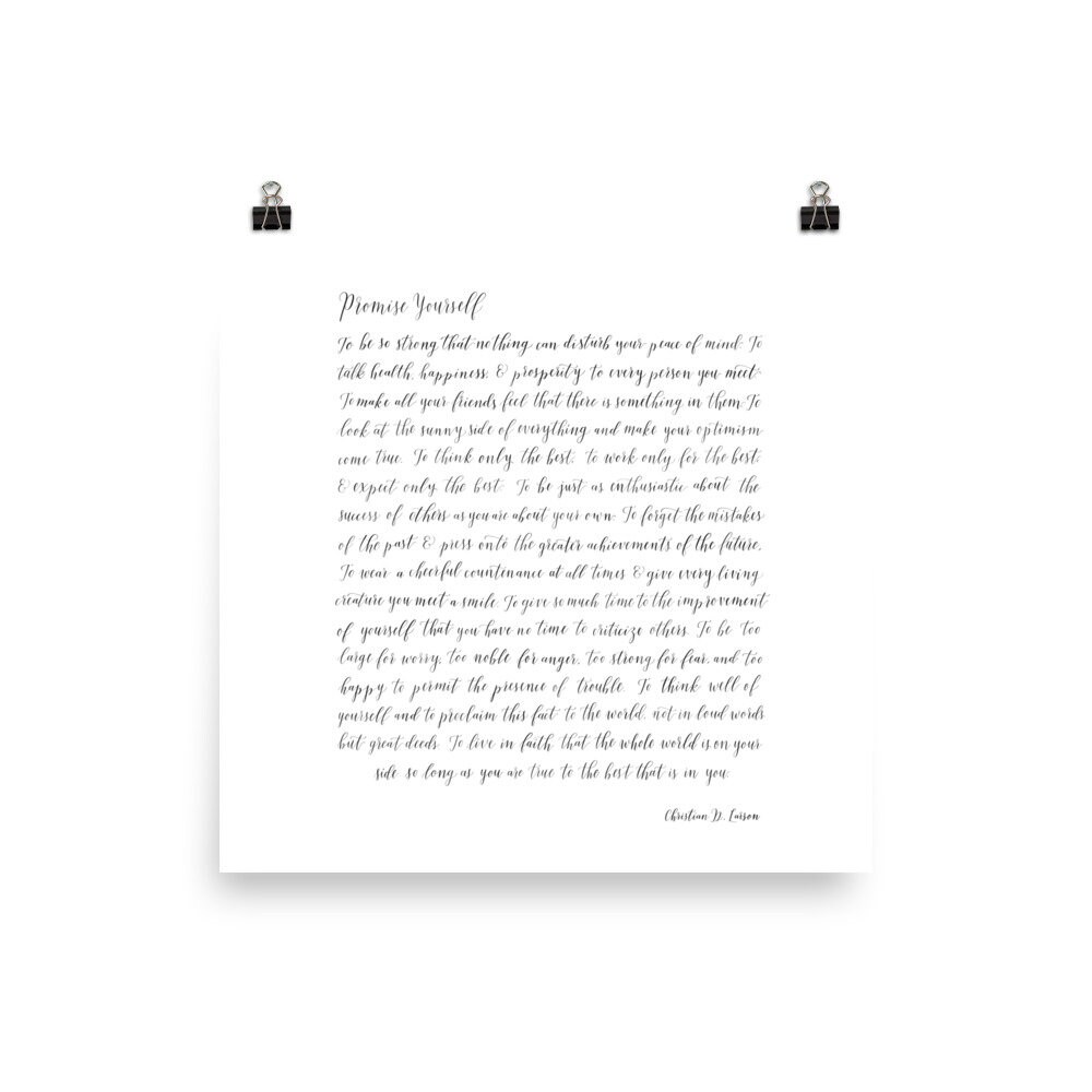 Poster / Promise Yourself / Christian D. Larson / Handlettered ...