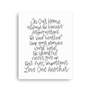 In Our Home Canvas / Hand Lettered Decor - Etsy