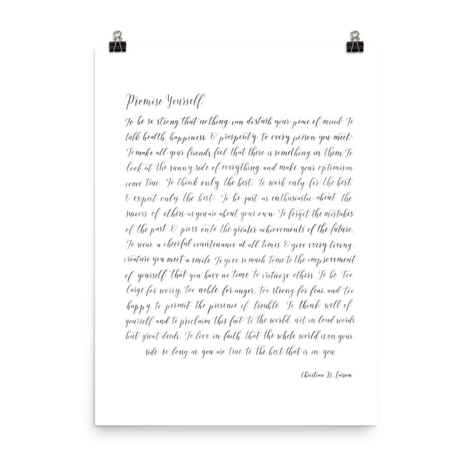 Poster / Promise Yourself / Christian D. Larson / Handlettered - Etsy