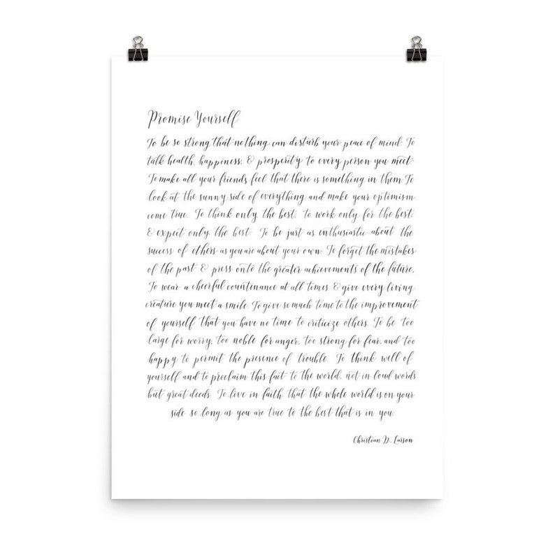 Poster / Promise Yourself / Christian D. Larson / Handlettered - Etsy