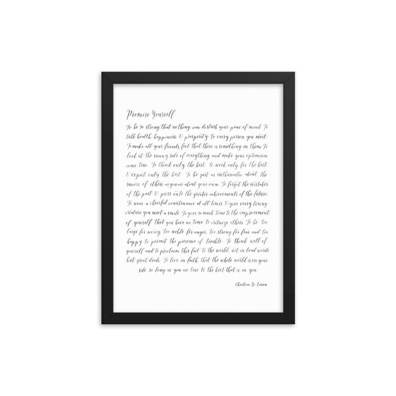 Framed Poster / Promise Yourself / Christian D. Larson / Handlettered ...