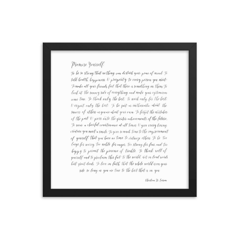 Framed Poster / Promise Yourself / Christian D. Larson / - Etsy