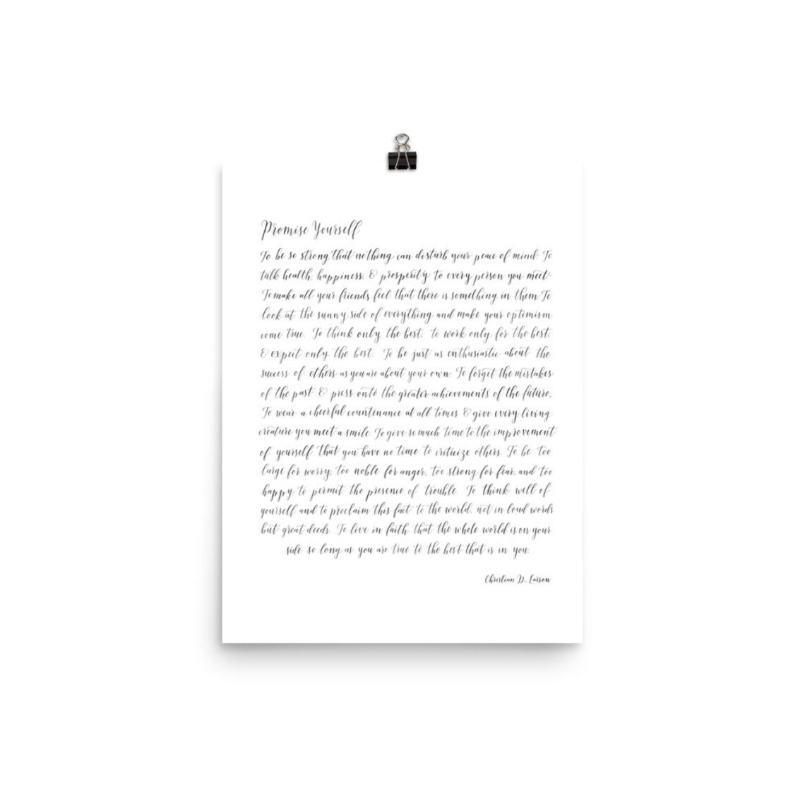 Poster / Promise Yourself / Christian D. Larson / Handlettered - Etsy