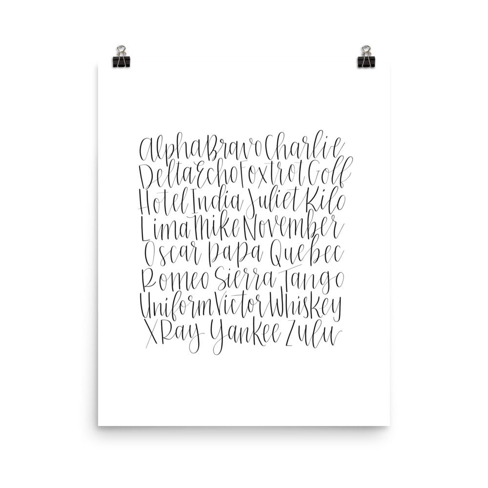 Phonetic Alphabet / Poster / Hand Lettered Calligraphy / Wall Decor - Etsy