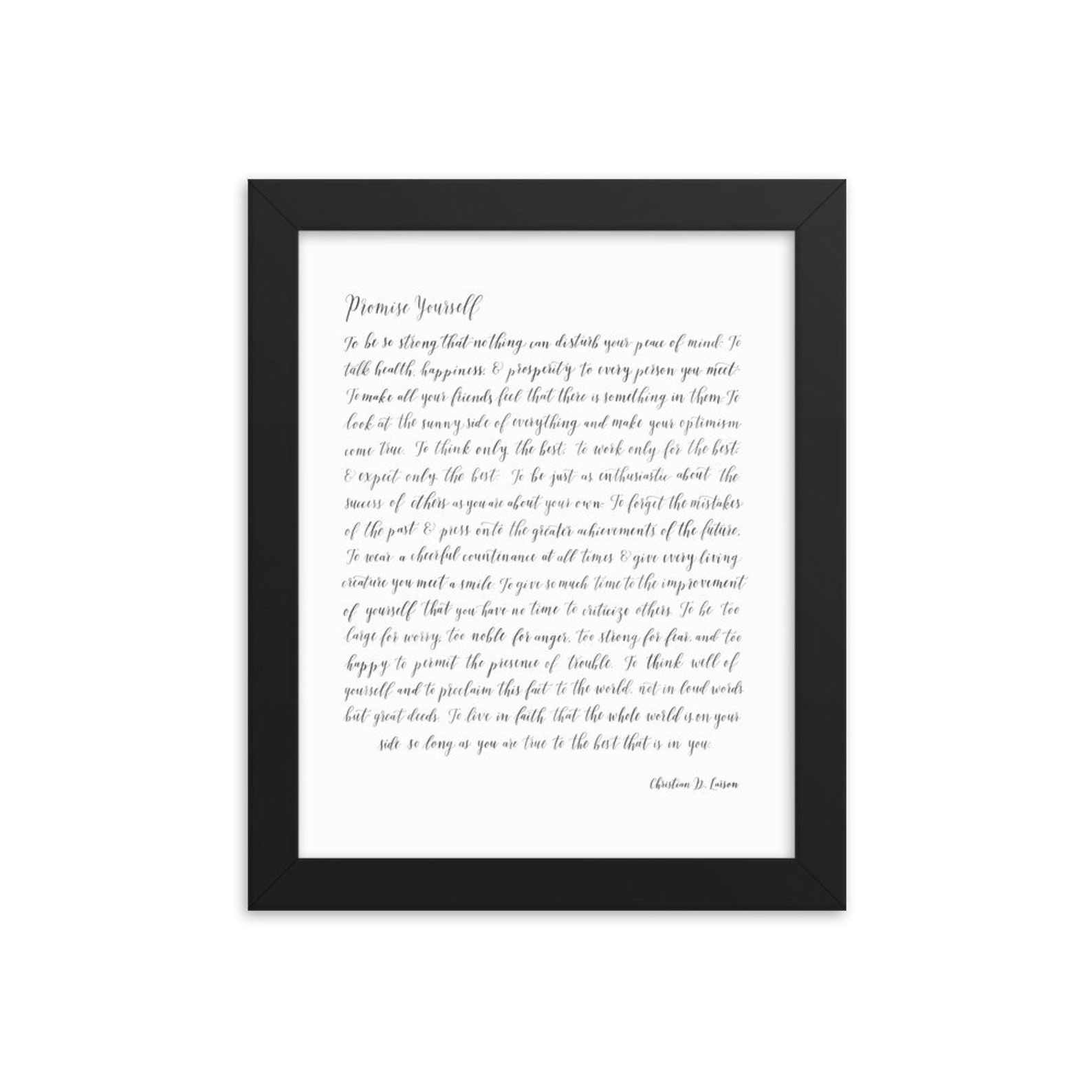 Framed Poster / Promise Yourself / Christian D. Larson / Handlettered ...