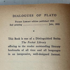 Vintage 1955 Dialogues of Plato Apology Crito Phaedo Symposium Book - Etsy