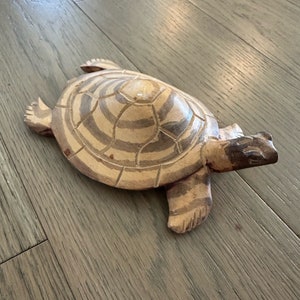 Hand Carved Vintage Turtle Art Sculpture Wooden Wood Artisan Bohemian ...