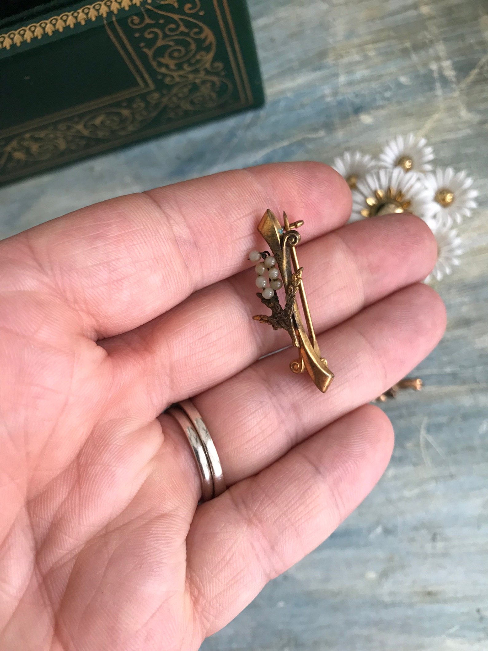 Antique Pin Floral Brass Blossom Bead Brooch - Etsy