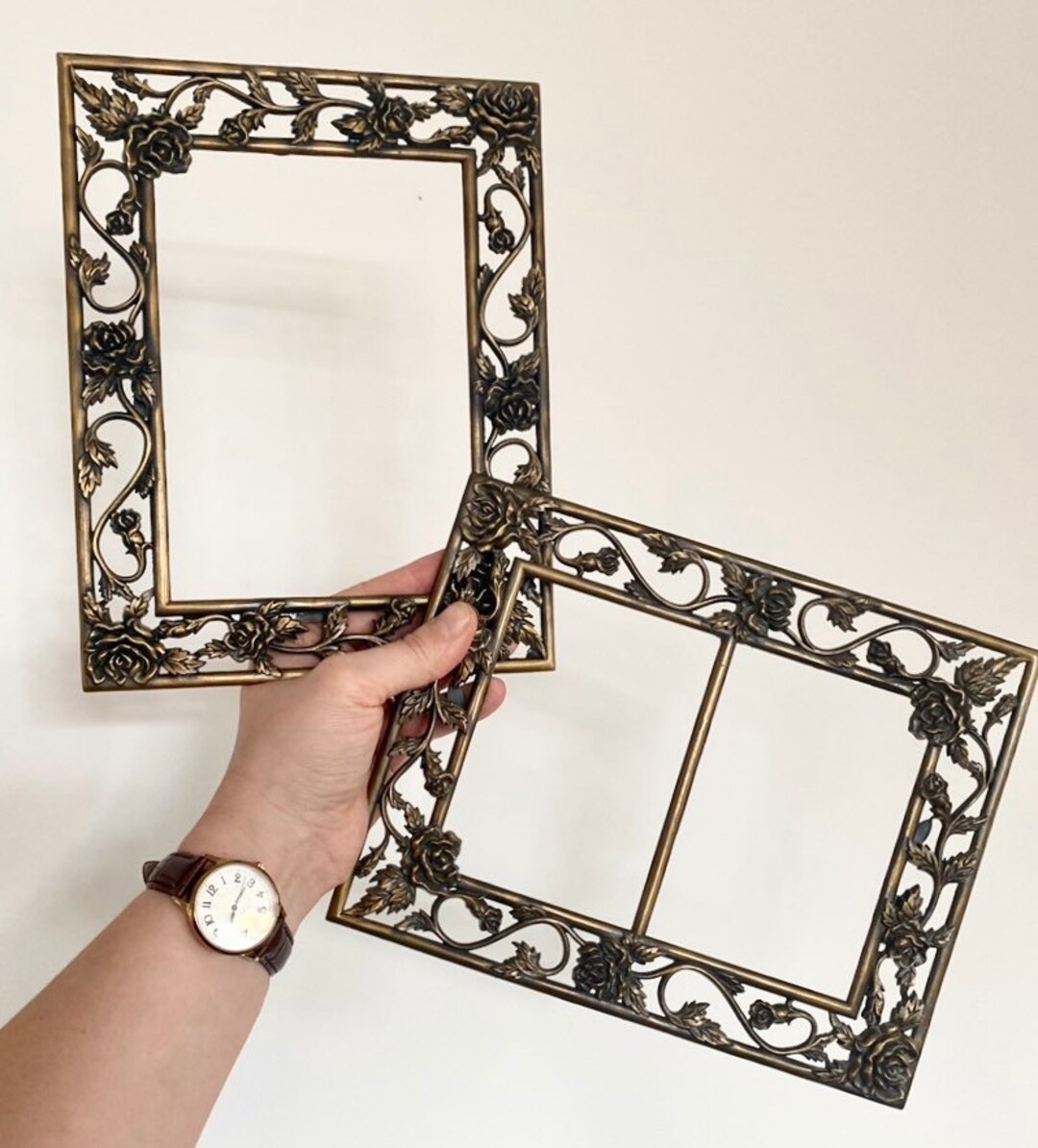 Set/2 Scrolling Roses Metal Frames Vintage French Provincial Romantic ...