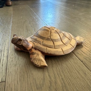 Hand Carved Vintage Turtle Art Sculpture Wooden Wood Artisan Bohemian ...