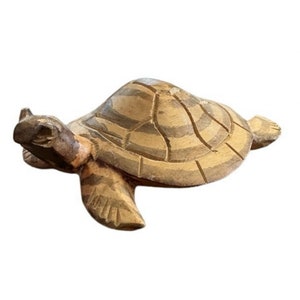 Hand Carved Vintage Turtle Art Sculpture Wooden Wood Artisan Bohemian ...