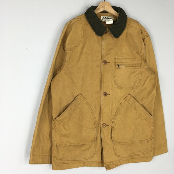 Vintage LL BEAN Beige Colour Denim Chore Jacket Butto… - Gem