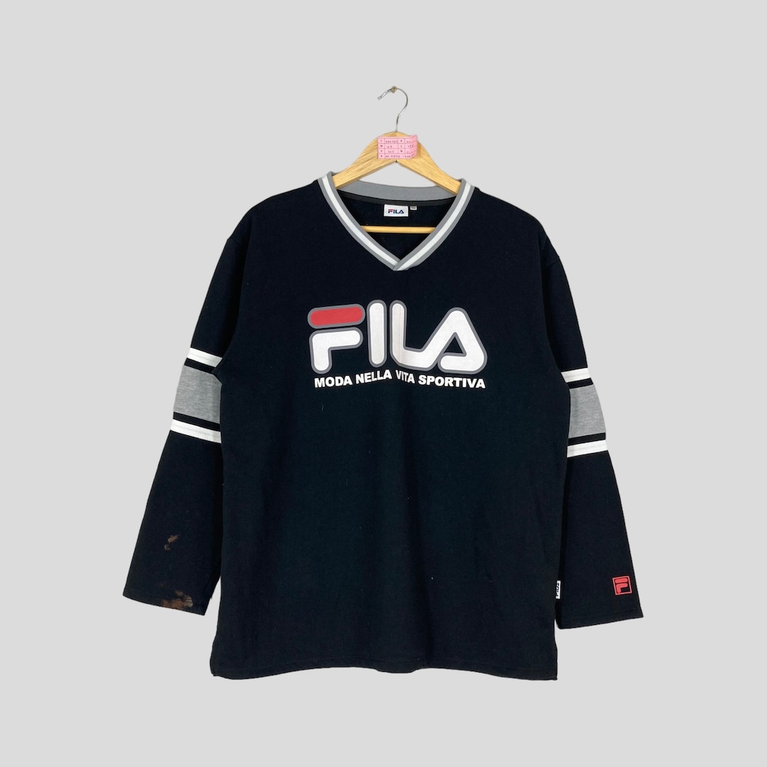Vintage FILA V-neck Sweatshirt Big Logo Fila Jumper Pullover Fila Sport ...
