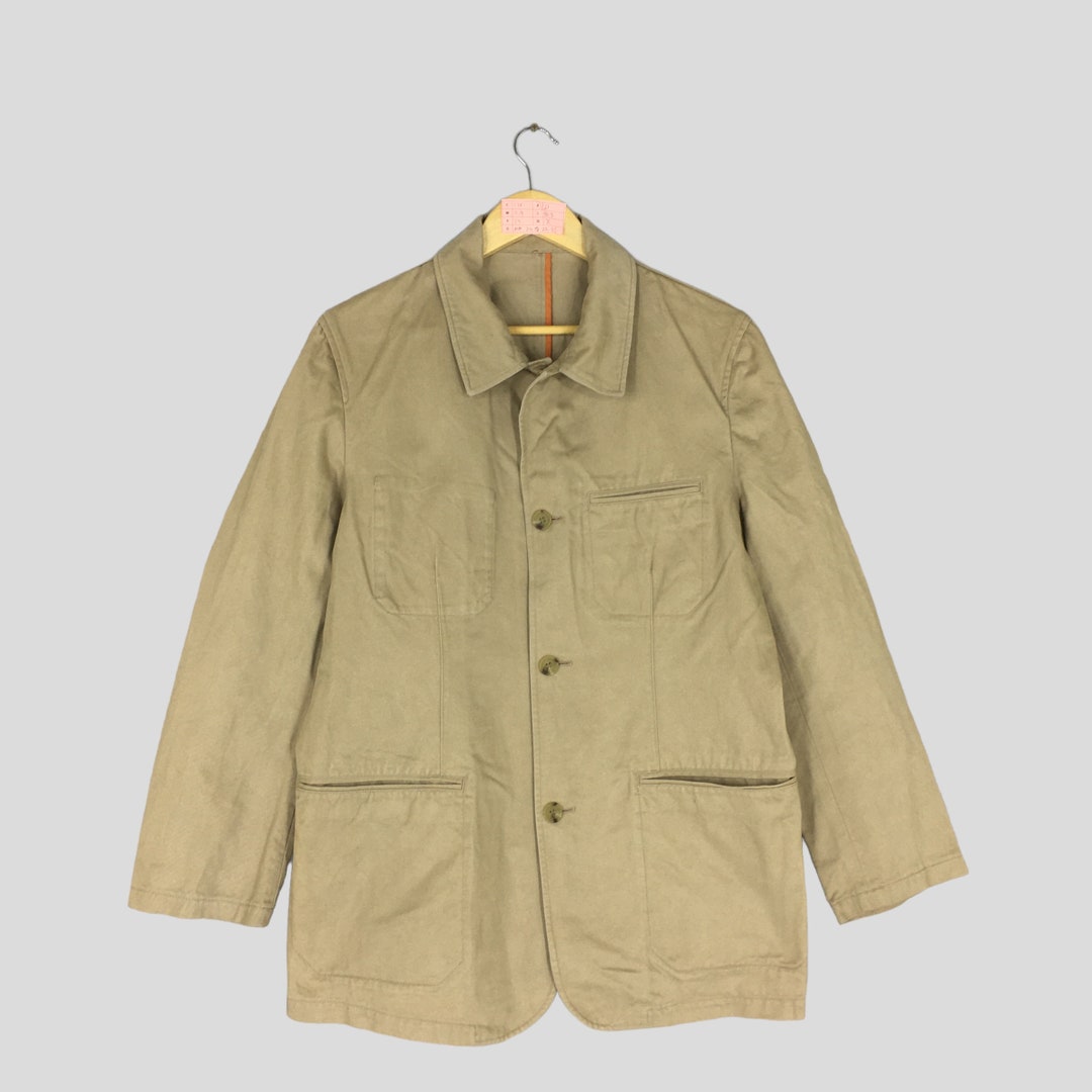 Vintage BEIGE COLOUR Denim Chore Jacket Button up Wokrwear Jean Jacket ...