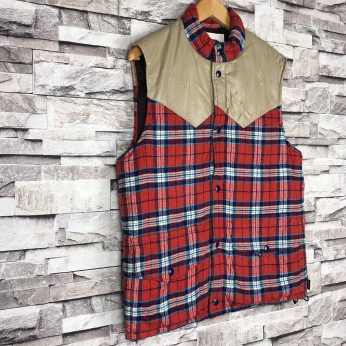 Rare CHECKERED Snap on Vest Sleeveless Jacket Tartan Plaid Size Large ...