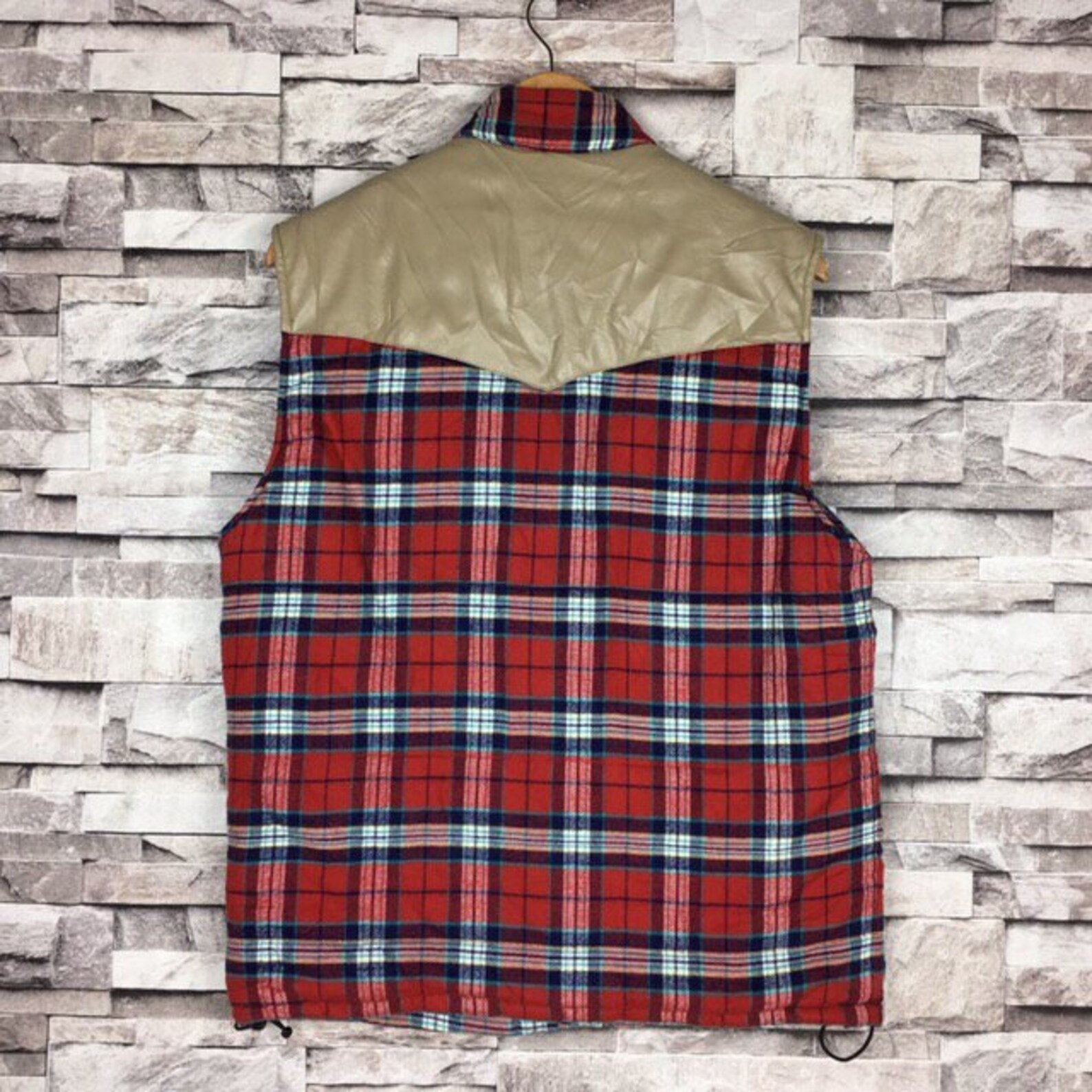 Rare CHECKERED Snap on Vest Sleeveless Jacket Tartan Plaid Size Large ...