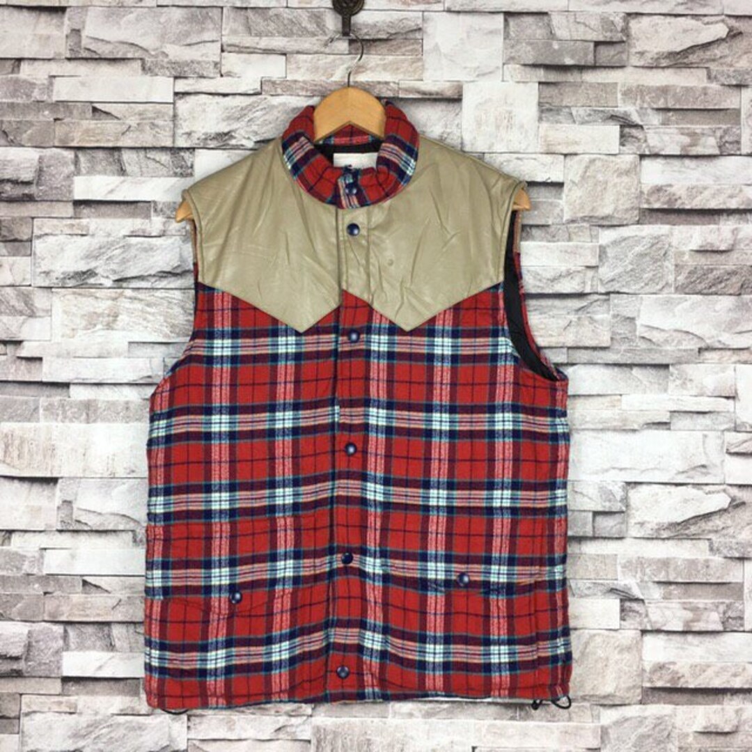 Rare CHECKERED Snap on Vest Sleeveless Jacket Tartan Plaid Size Large ...