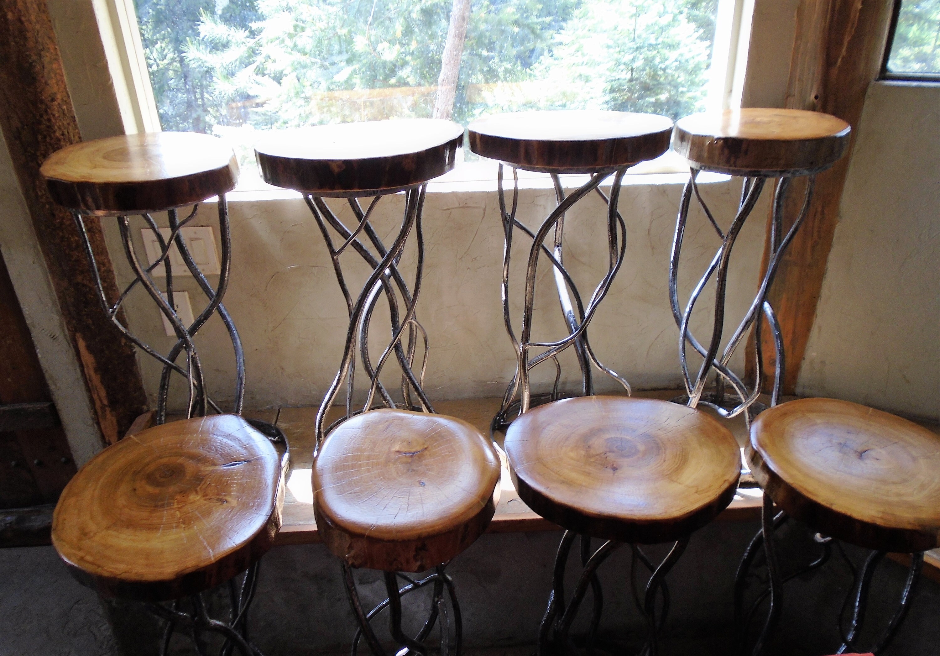Forest Iron Branches Bar Stools With Live Edge Wood Seats - Etsy UK