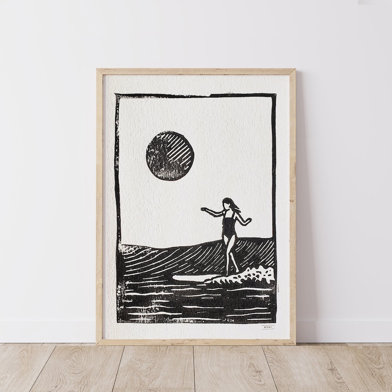 Surf Art Linocut Print - Etsy