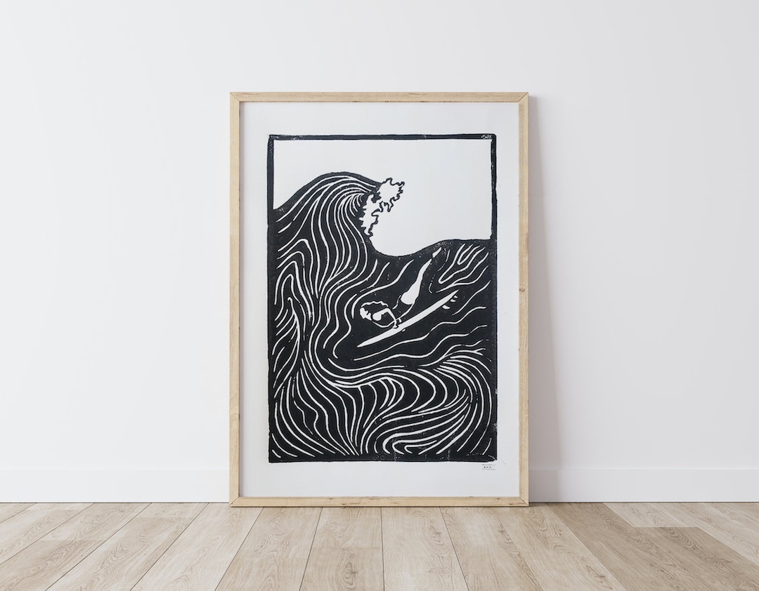 Duck Dive, Lino Print, Surf Art, Ocean Art, Art Print, Ink, Lino ...