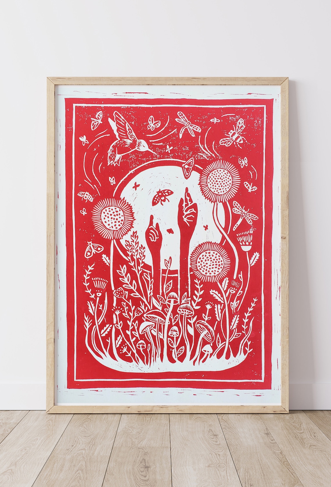 Lino Print Red Fine Art Illustration Ink Lino Cutting - Etsy