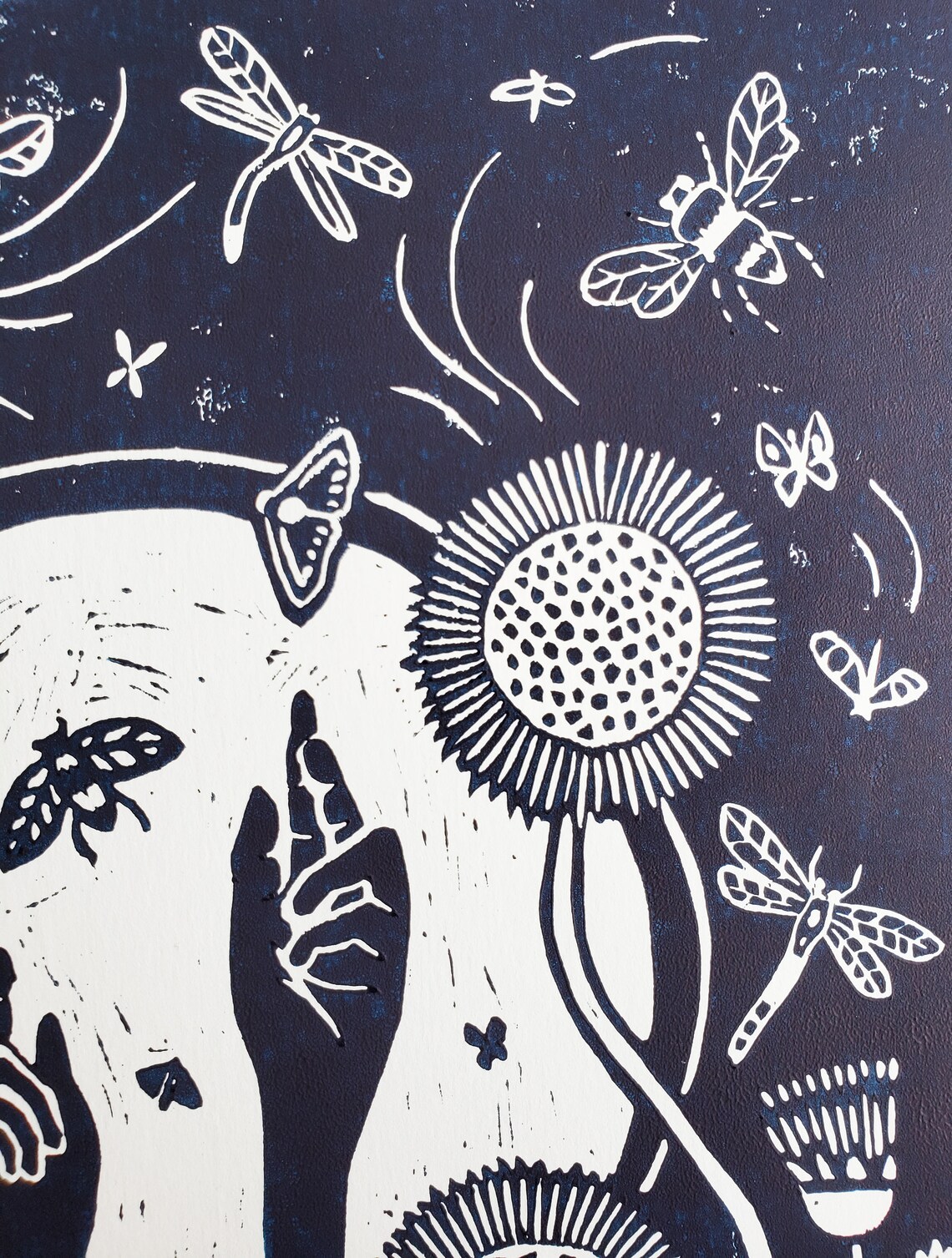 Lino Print Blue Fine Art Illustration Ink Lino Cutting | Etsy