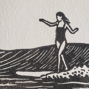 Surfer Girl III, Lino Print, Surf Art, Ocean Art, Art Print, Ink, Lino ...